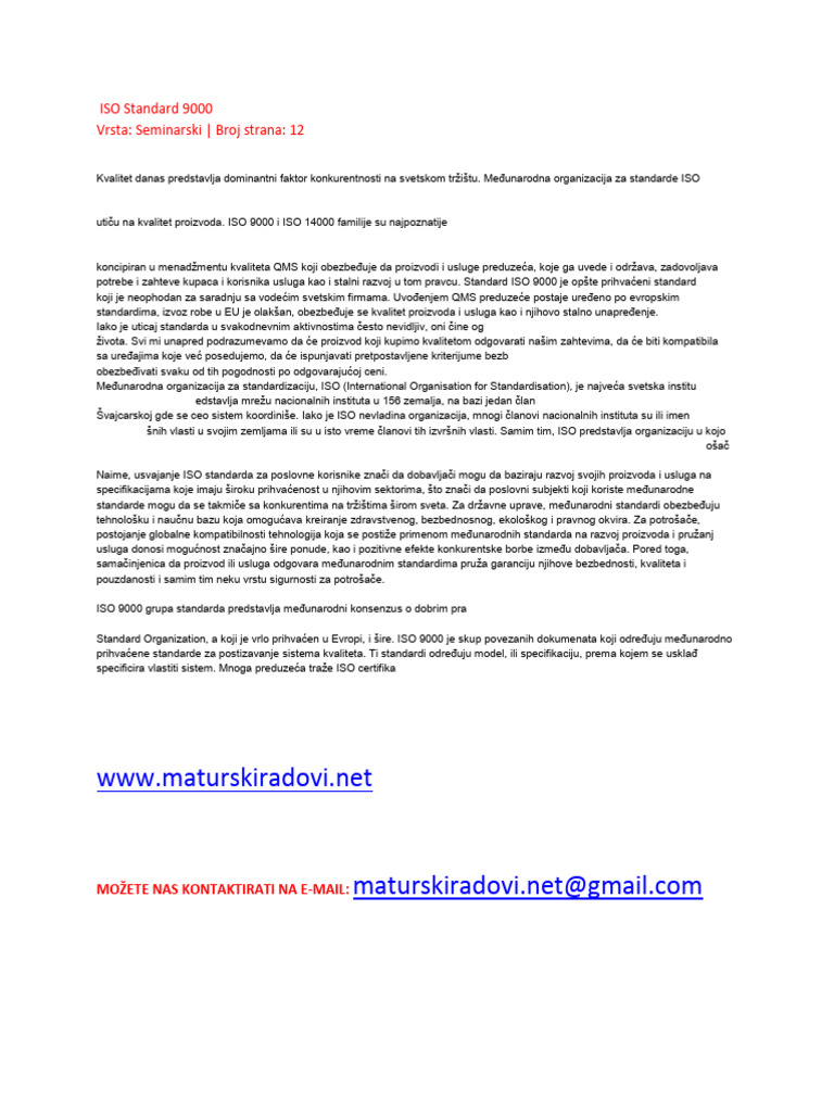 ISO Standard 9000 - Seminarski | PDF