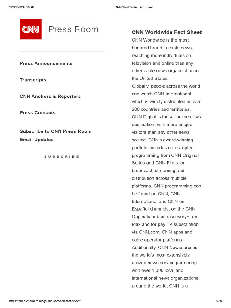 CNN Worldwide Overview and Facts | PDF | Cnn | News