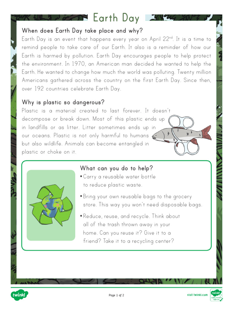 US T 2549247 Second Grade Earth Day Reading Comprehension Activity ...