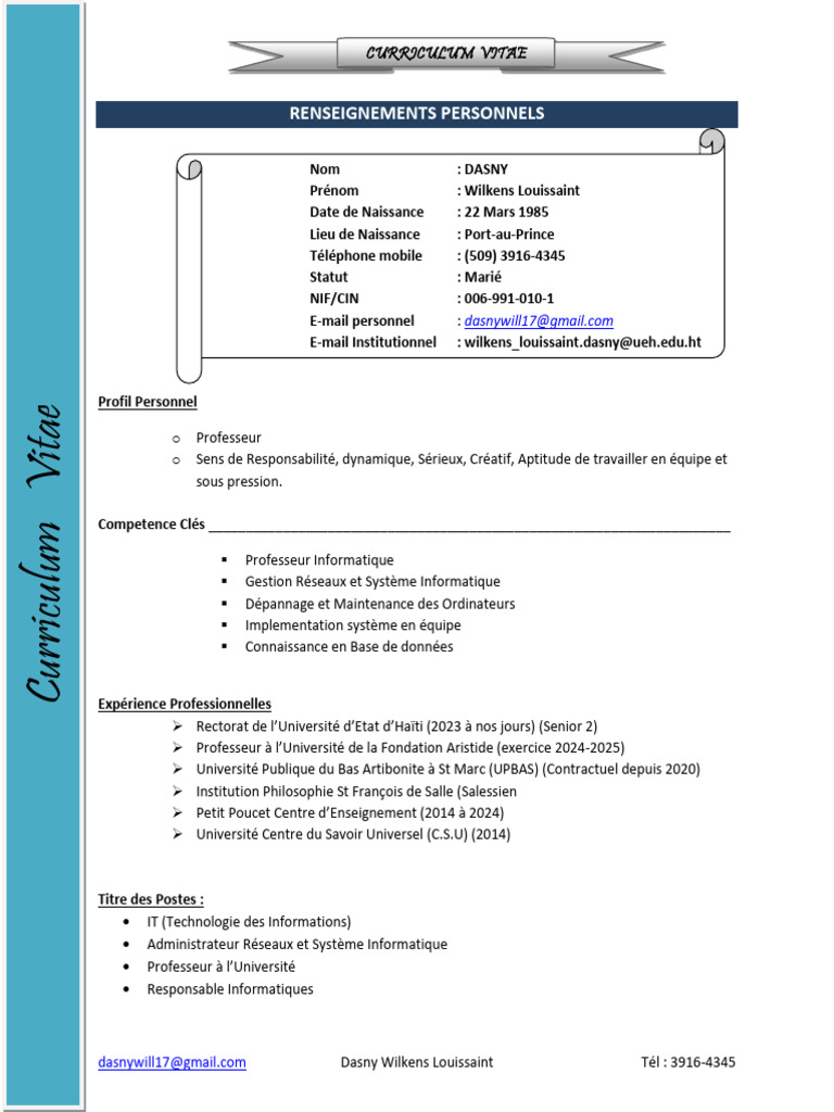 CV de Professeur en Informatique | PDF | Informatique | Enseignants