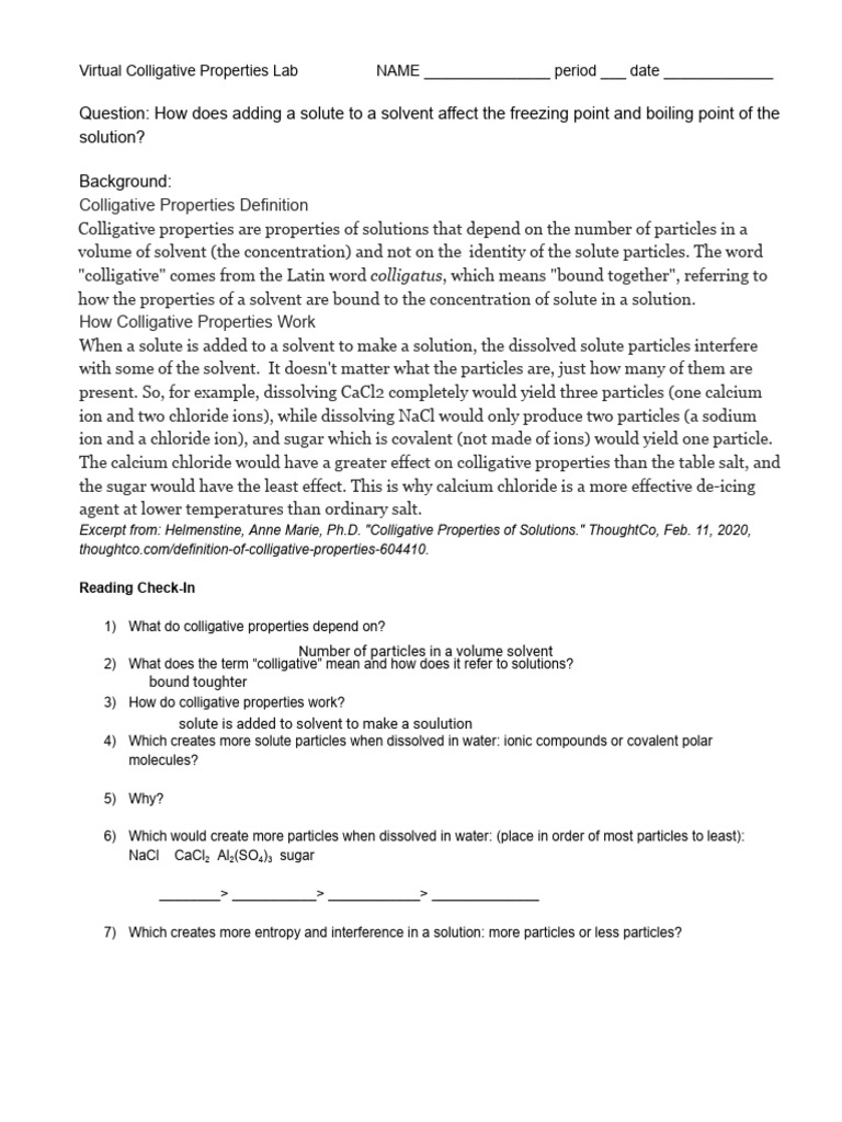 Z - Virtual Colligative Properties Lab - Kami | PDF | Sodium Chloride ...