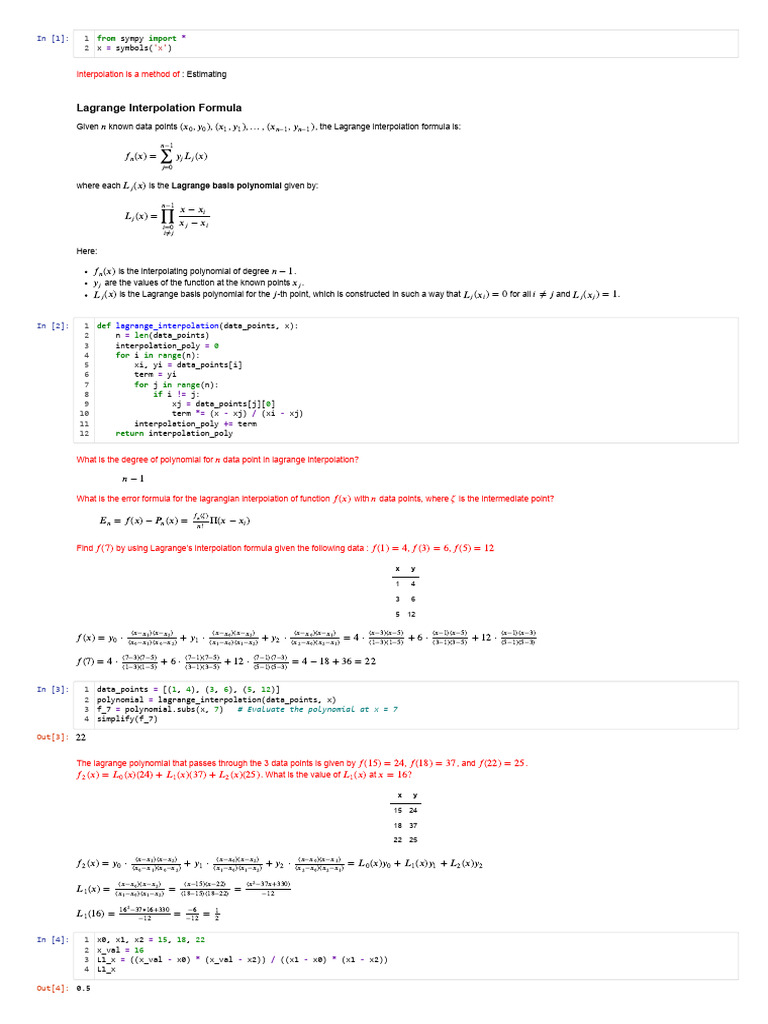 2024 Week 4 Interpolation - Jupyter Notebook | PDF | Algebra | Numerical Analysis