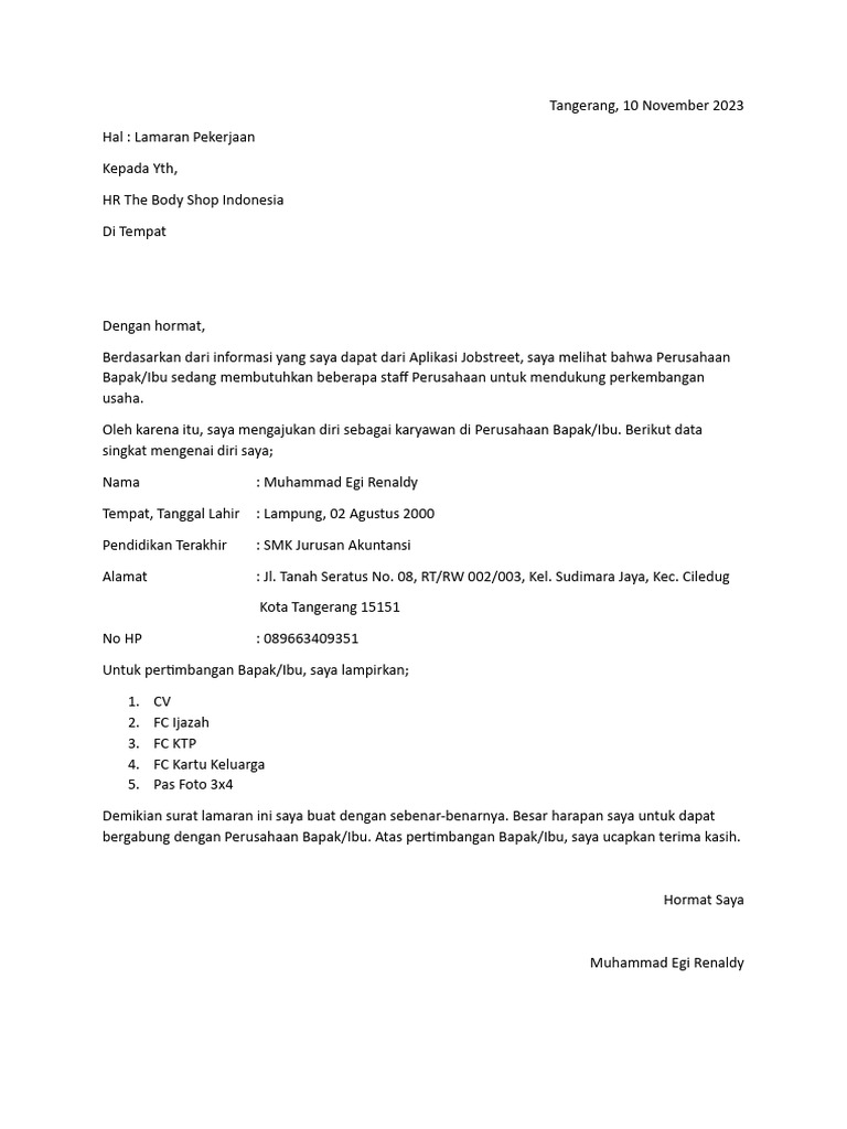 Surat Lamaran | PDF | Karier & Perkembangan | Bisnis