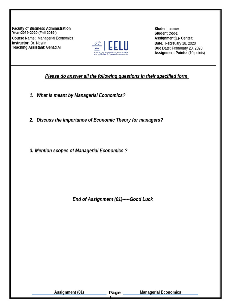 Managerial Eco - Assignment1 | PDF