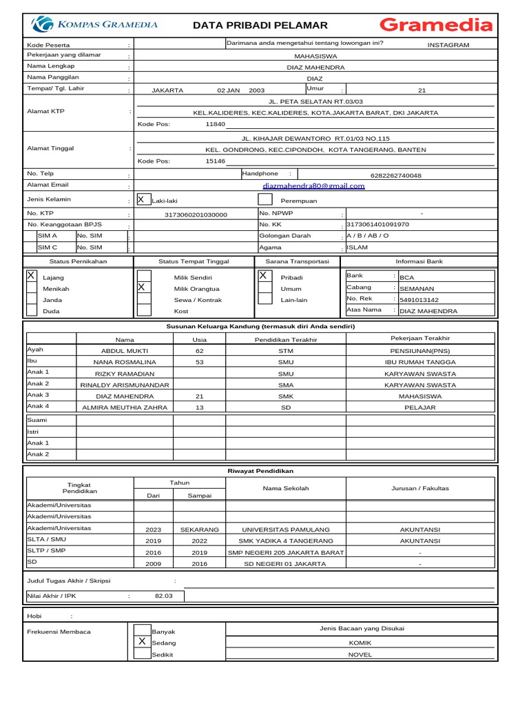 Form Keterangan Pelamar Staffing | PDF