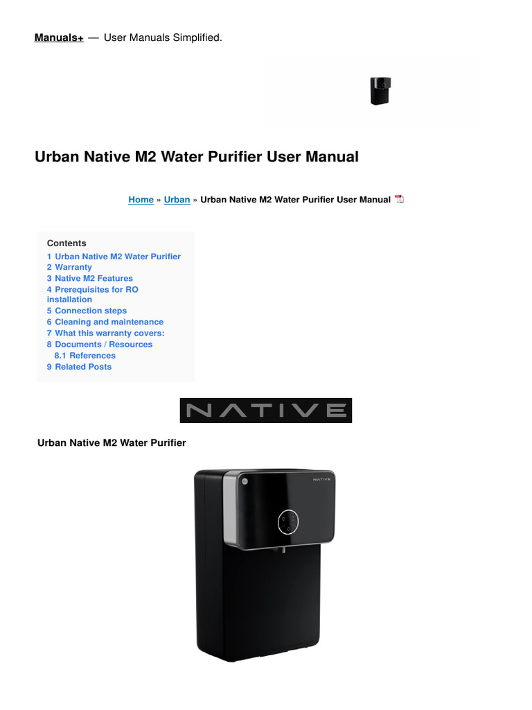 Native m2 Water Purifier Manual | PDF | Water Purification | Valve