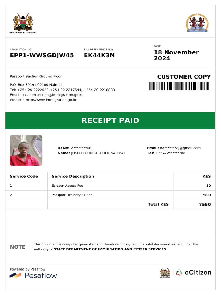 Epp1-Wwsgdjw45-Immigration Receipt | PDF | Passport | International Law