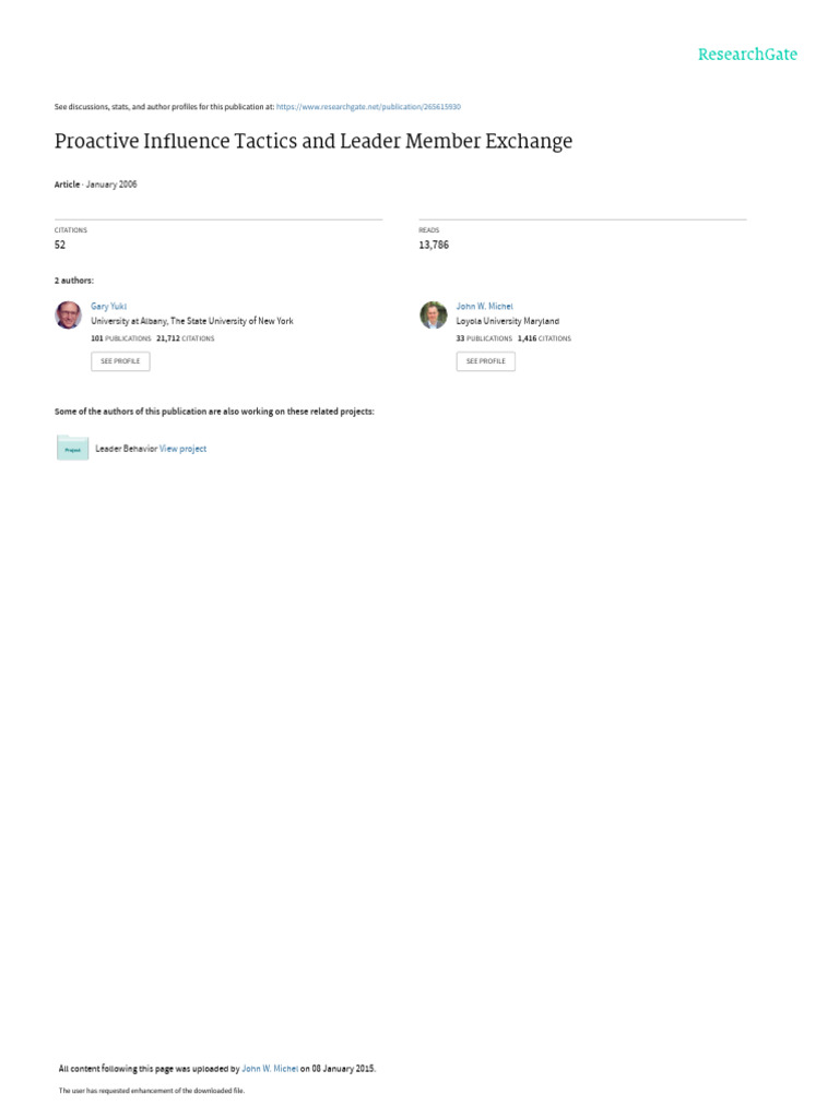 Proactive Influence Tactics and Leader Member Exch | PDF | Sampling ...