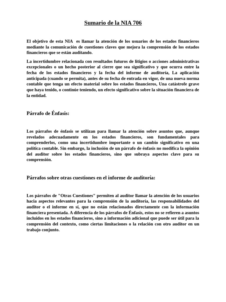 Caso Practico NIA 706 | PDF | Auditoría | Valoración (Finanzas)