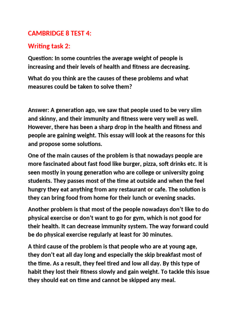Task 2 Problem Solution, Cambridge 8 Test 4 | PDF | Lifestyle