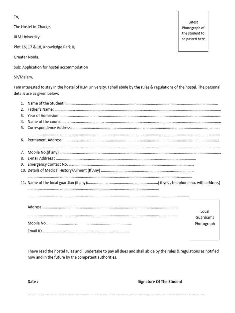 Hostel Form 2024 | PDF