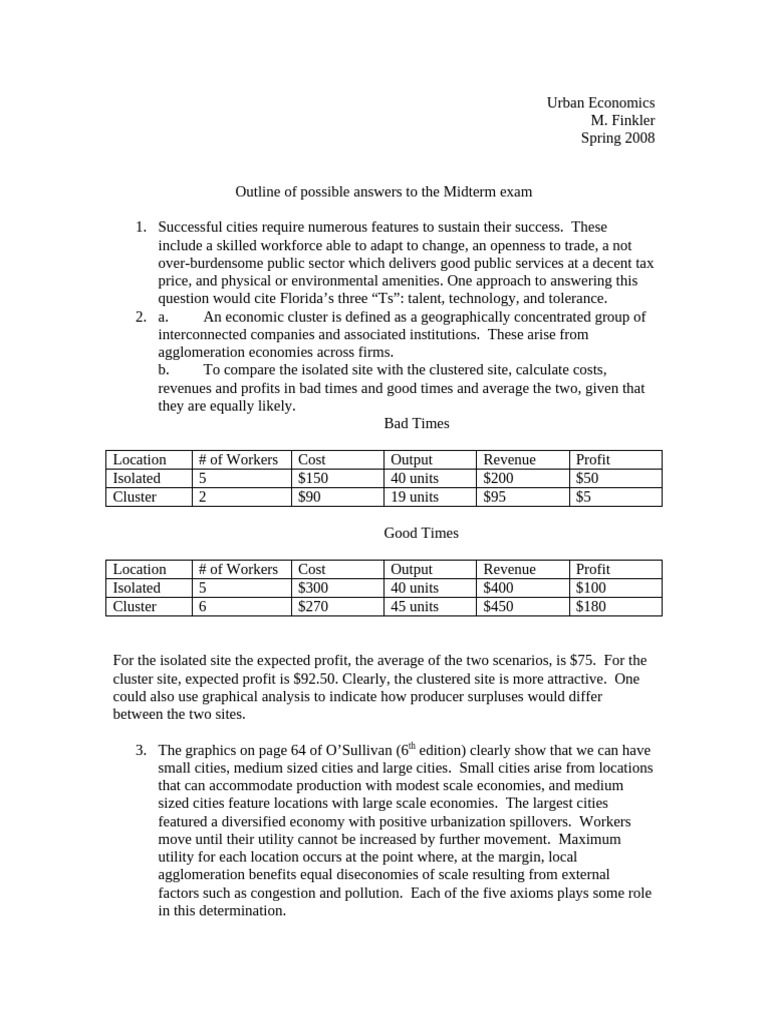 Answer To Urban Midterm 2008 | PDF | Labour Economics | Profit (Economics)