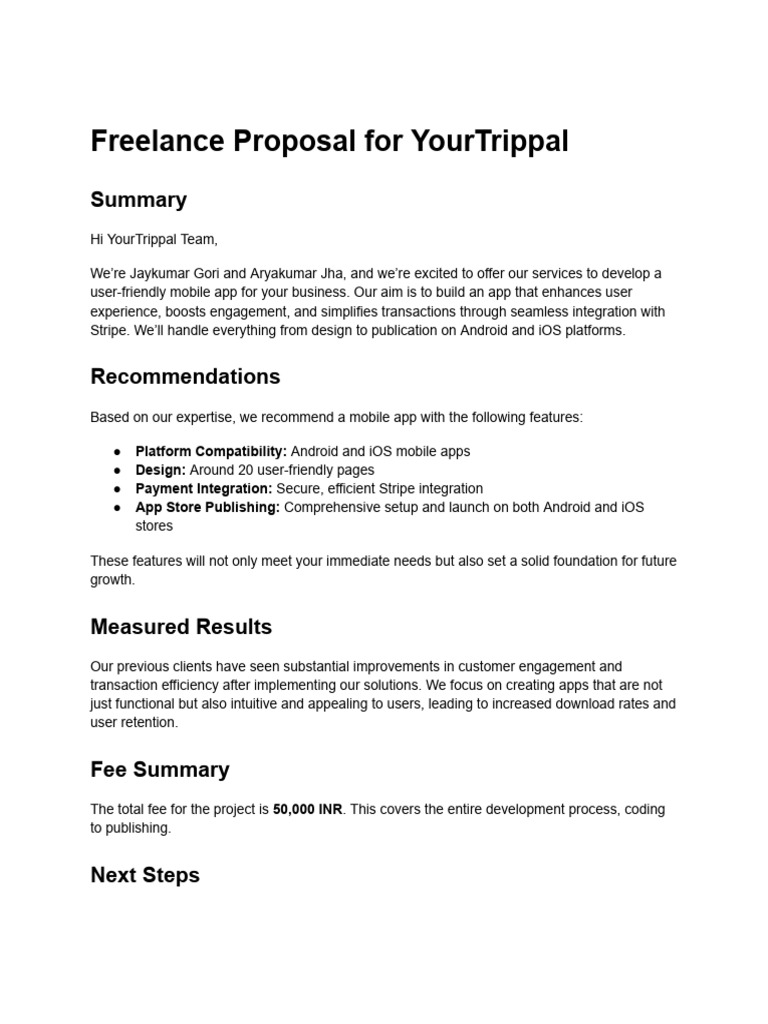 Freelance App Proposal for YourTrippal | PDF