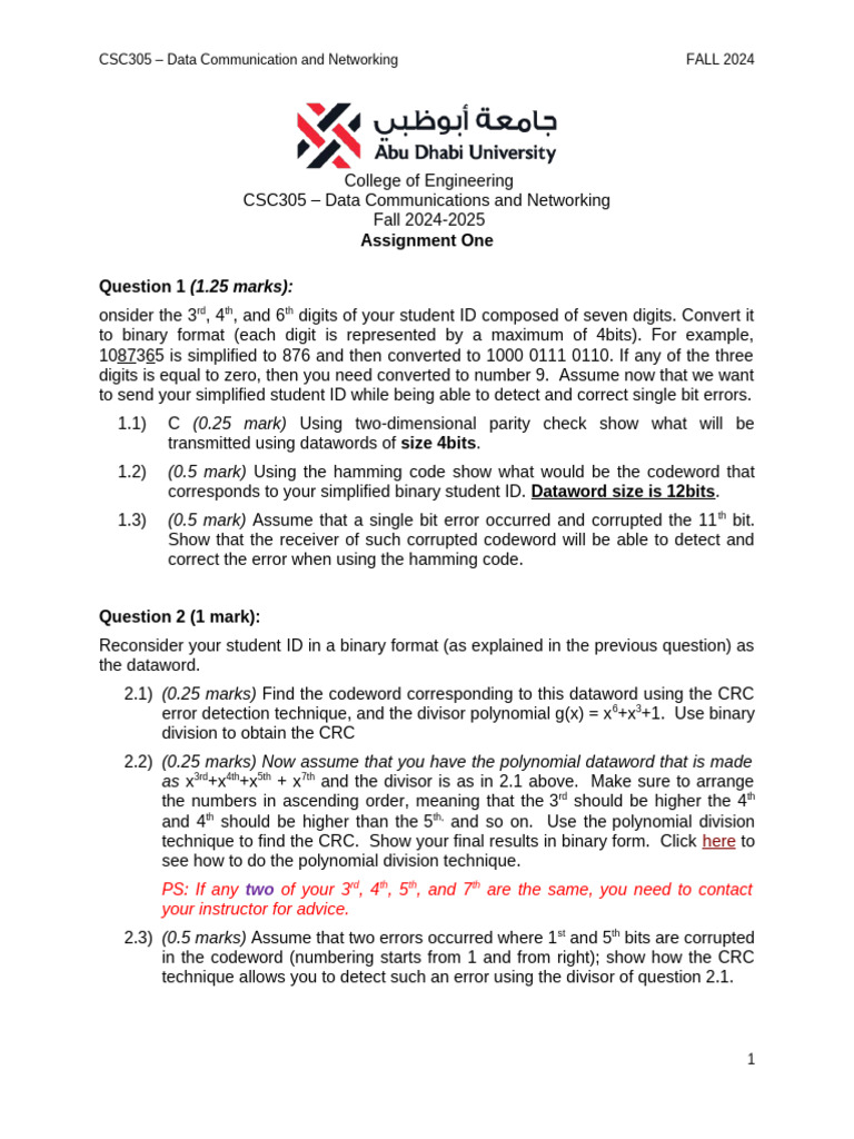 CSC305 - Assignment One 1 | PDF | Data Transmission | Computer Data