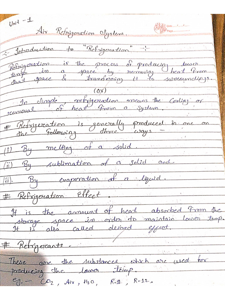 Air Refrigeration System Notes Hand Written | PDF