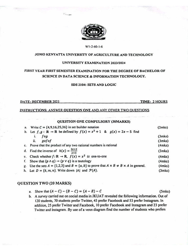 Sets and Logic Past Papers | PDF