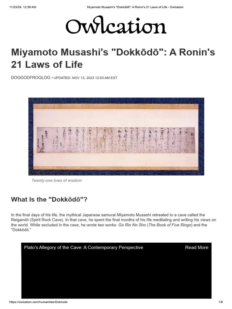 Musashi's Dokkōdō: 21 Life Principles | PDF | The Book Of Five Rings