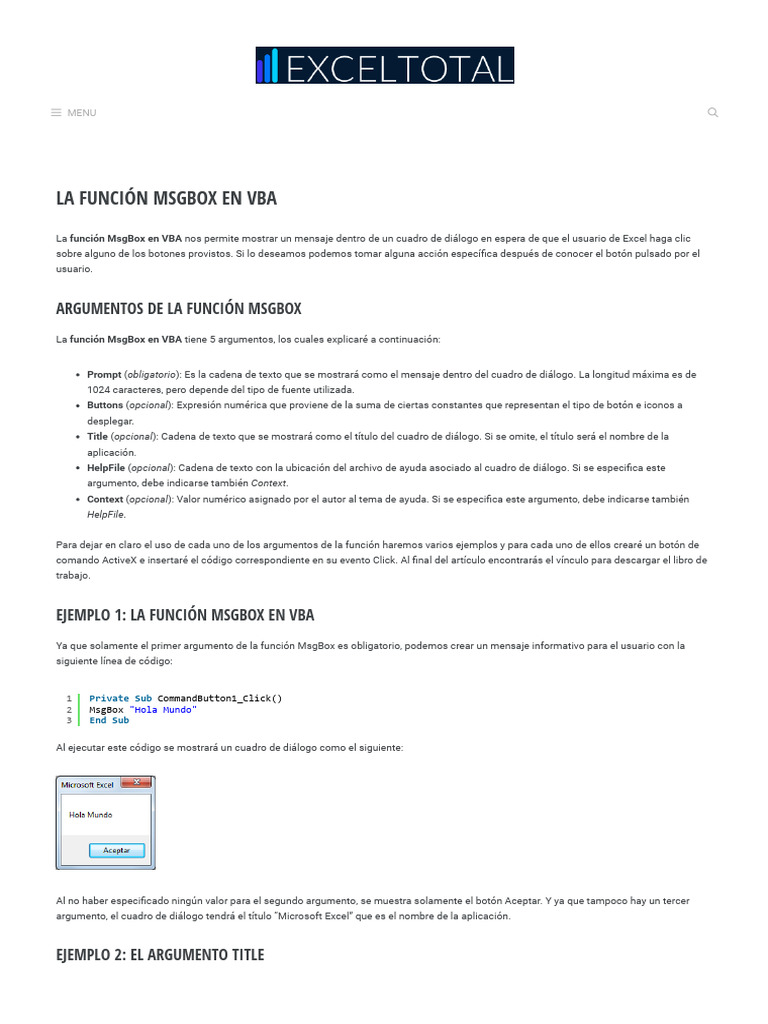 La Función MsgBox en VBA - Excel Total | PDF | Archivo de computadora ... La Función MsgBox en VBA - Excel Total | PDF | Archivo de computadora ...