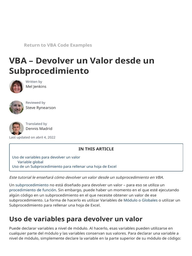 Vba Devolver Un Valor Desde Un Subprocedimiento Automate Excel