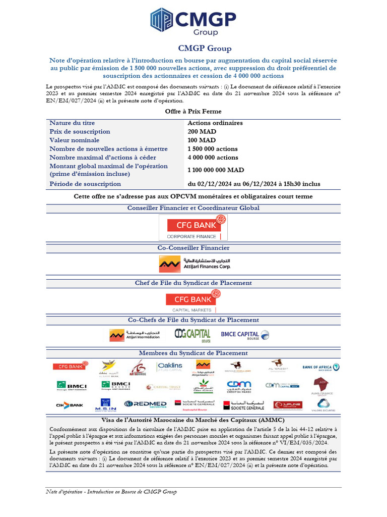 Introduction en Bourse de CMGP Group | PDF | Action (Finance ...