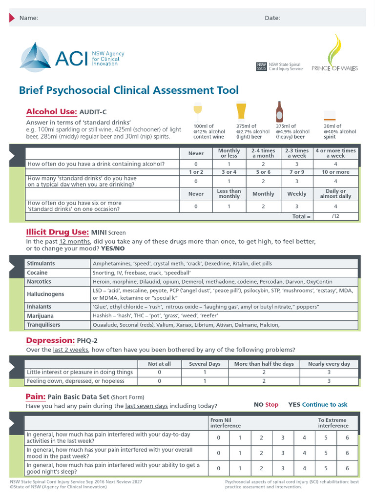 ACI Brief Psychosocial Clinical Assessment Tool | PDF | Psychiatry ...