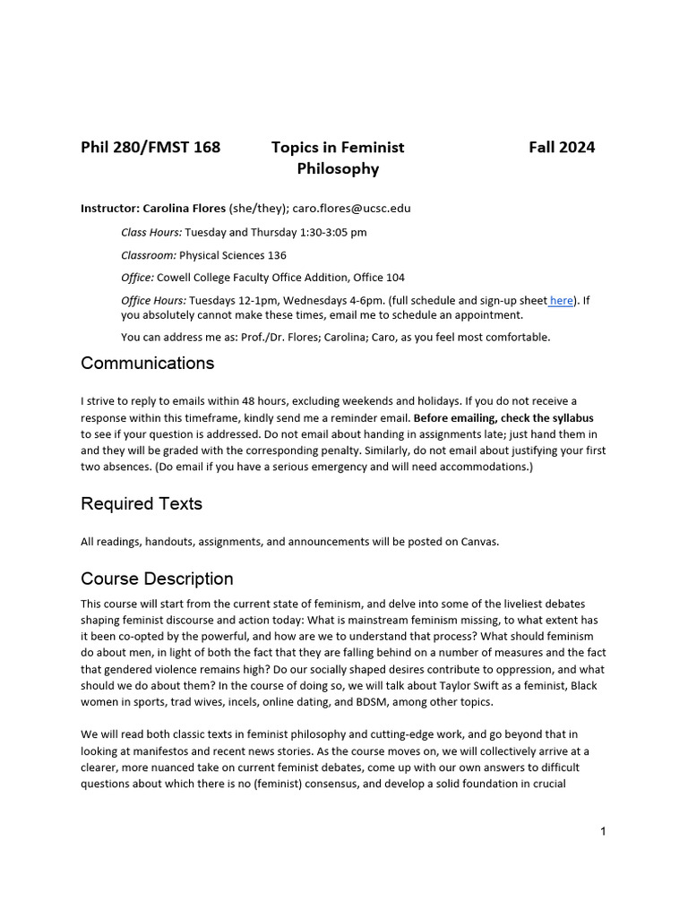 Feminist Philosophy Course Syllabus | PDF | Title Ix | Feminism