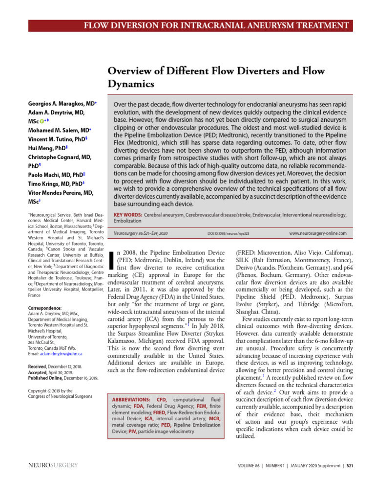 Overview of Different Flow Diverters and Flow.6 | PDF | Porosity | Hemodynamics