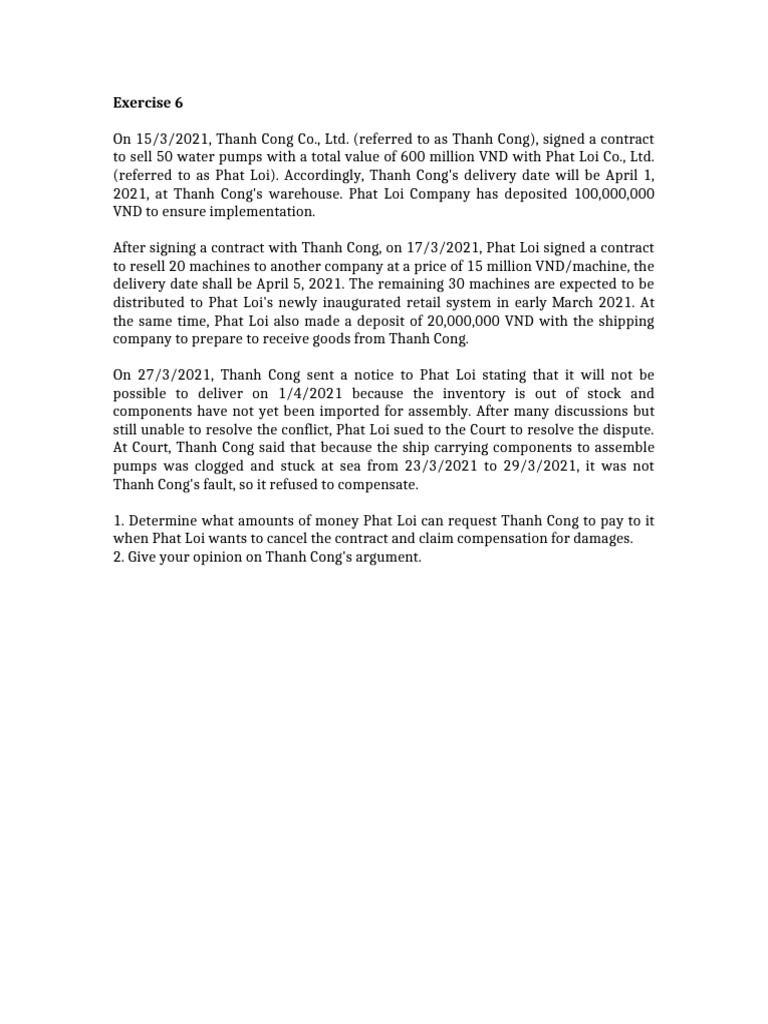 Chapter 6 - Exercise 2 - Damages | PDF