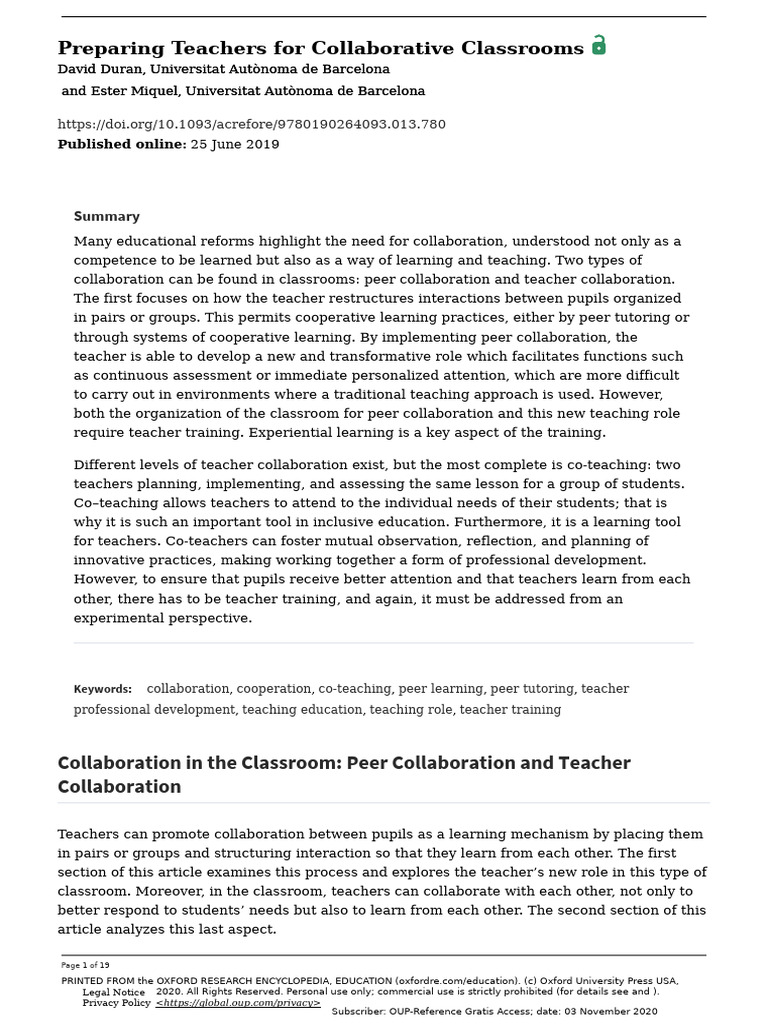 Collaborative Teaching Strategies In Education Pdf Teachers