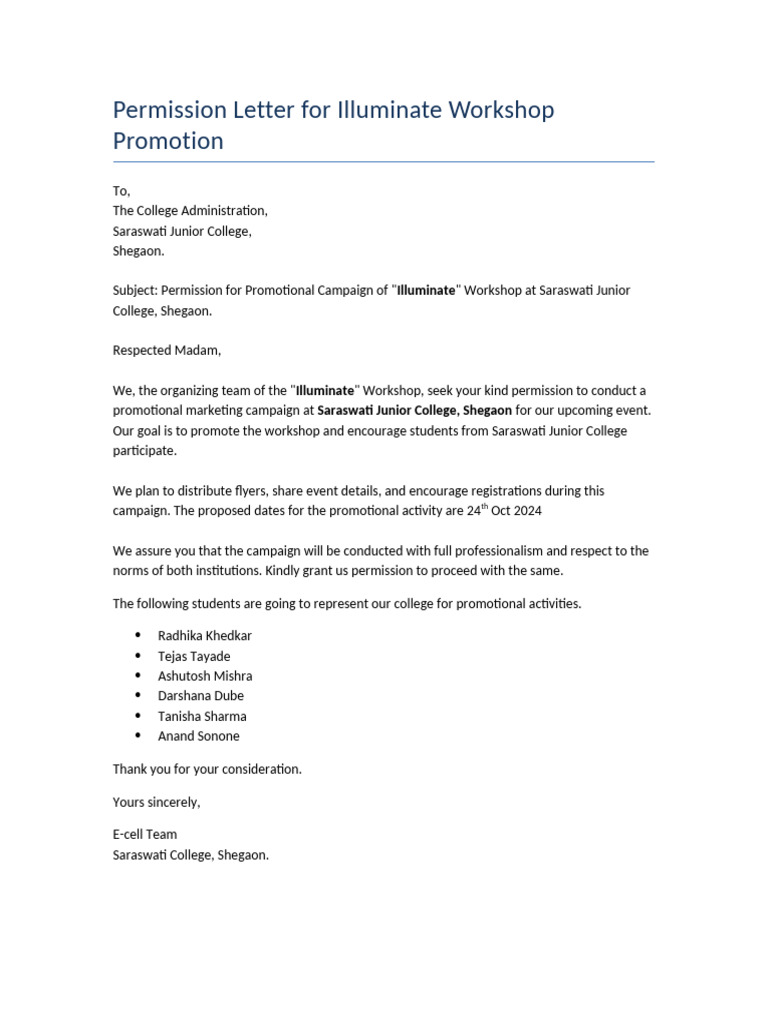 Permission Letter | PDF | Career & Growth