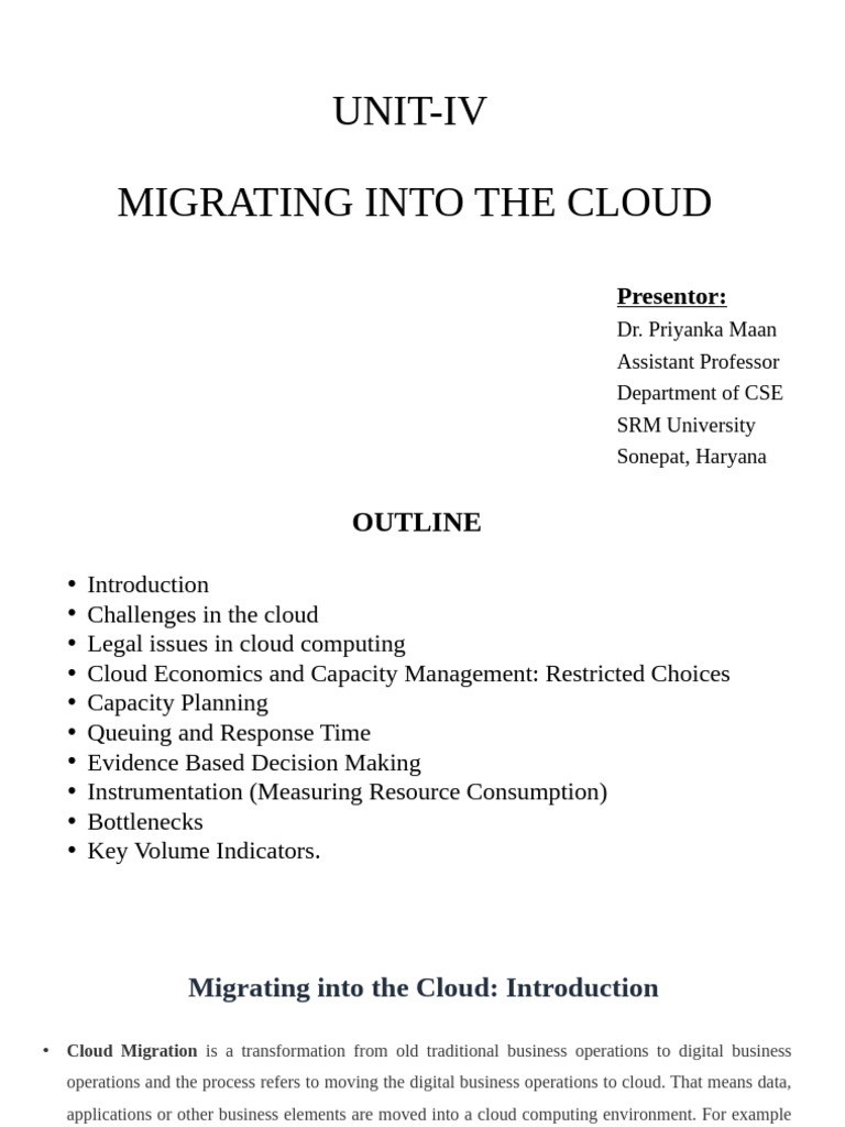 Unit 4 Migrating Into The Cloud | PDF | Cloud Computing | Scalability