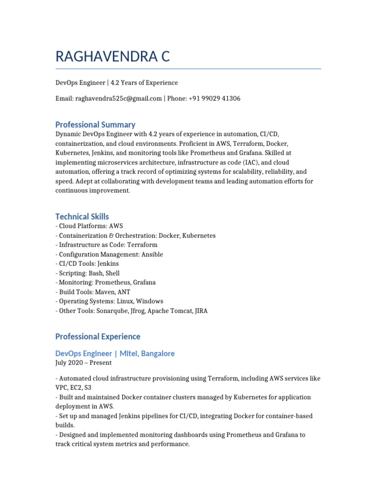 Raghavendra_CV-1 | PDF | Information Technology | Computing