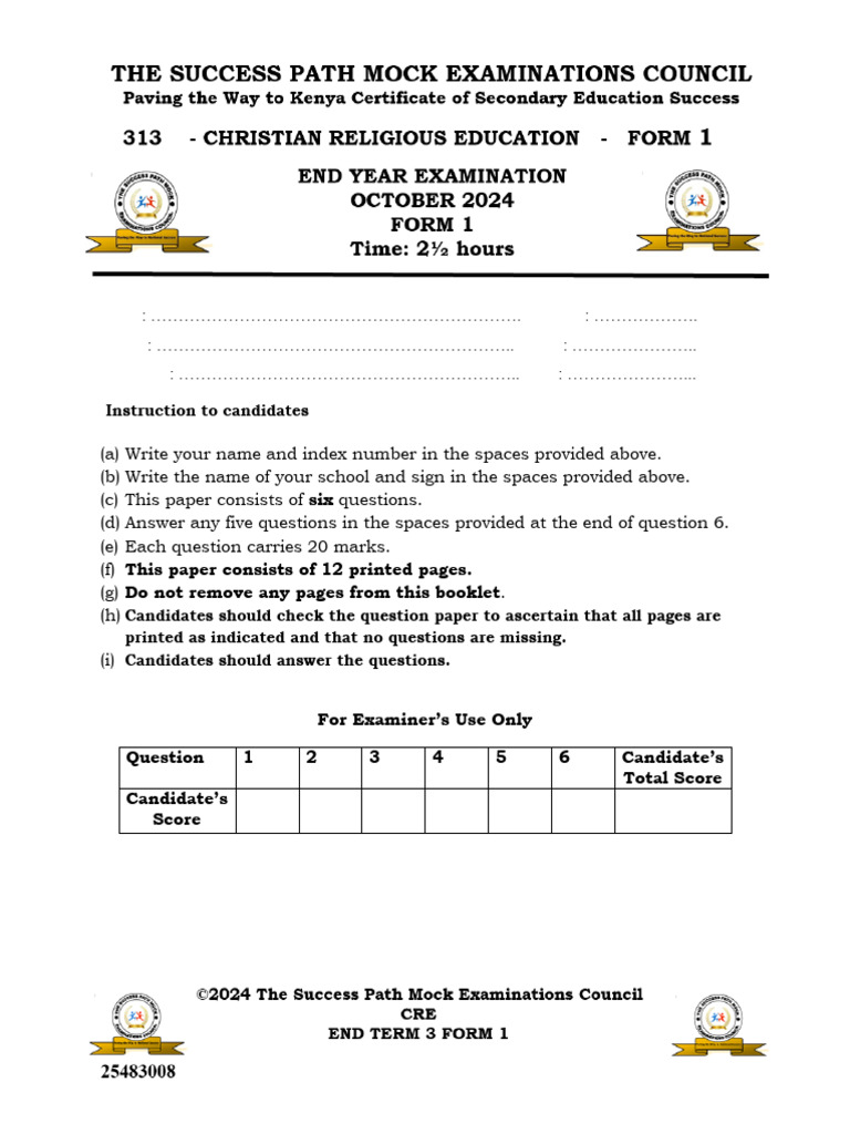CRE FORM 1 QS | PDF | The Exodus | Religious Belief And Doctrine