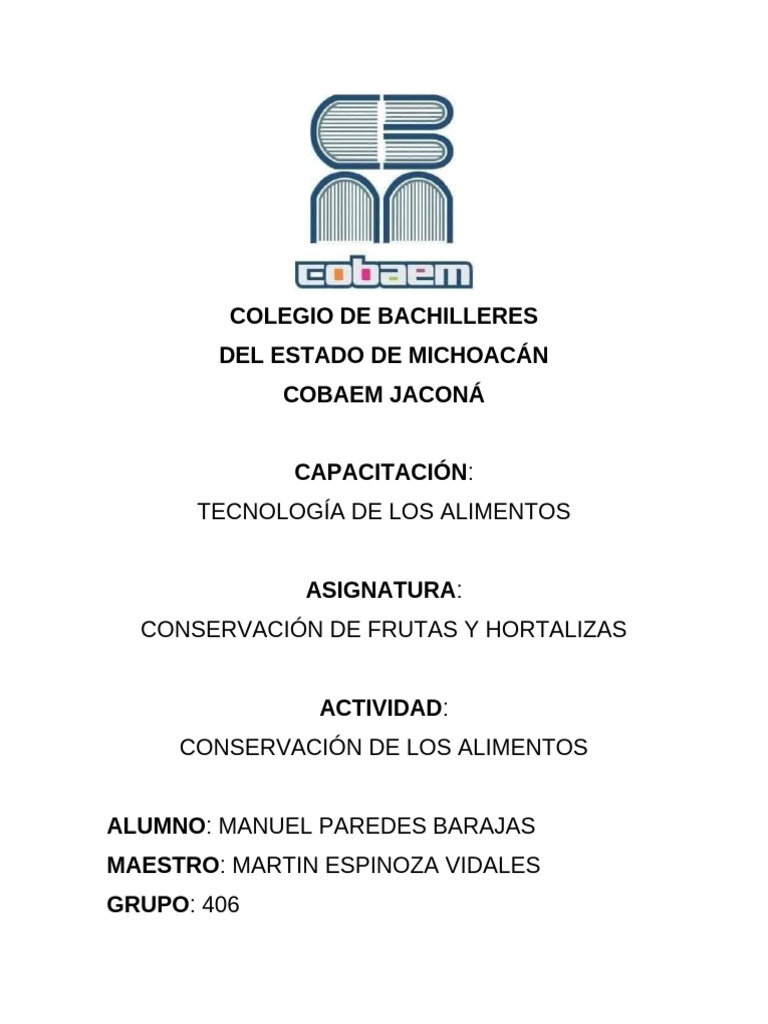 Conservación de Frutas y Hortalizas | PDF | Alimentos | Agricultura