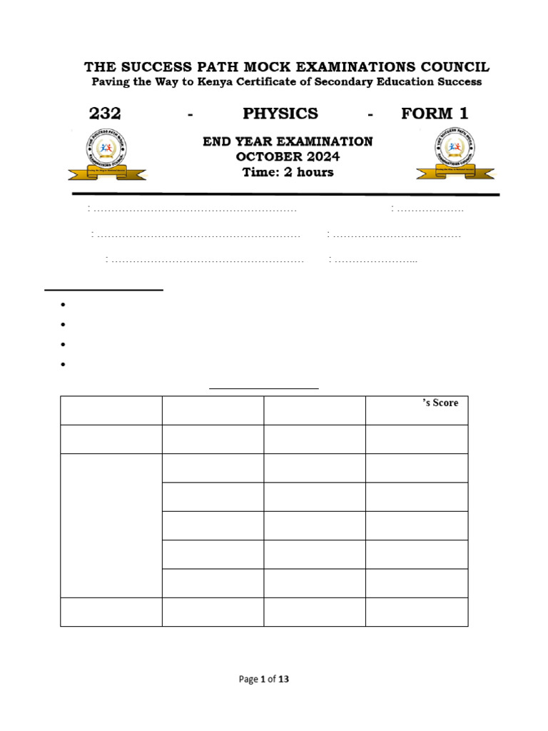Physics Form 1 Et3 Qs | PDF | Density | Applied And Interdisciplinary Physics