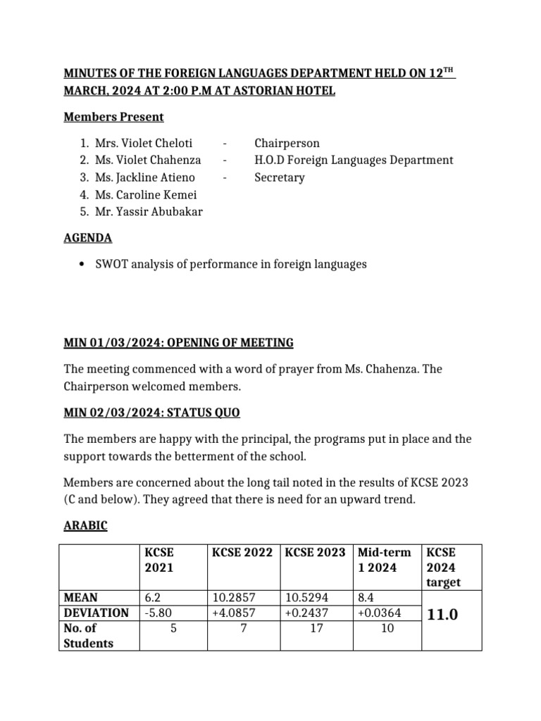 Minutes of The Foreign Languages Department | PDF | Foreign Language ...