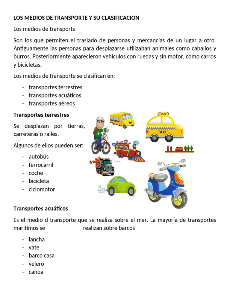 Clasificación de Medios de Transporte | PDF | Ciencias sociales