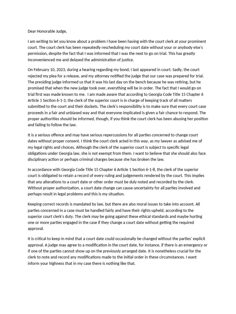 Dear Honorable Judge | PDF | Law Clerk | Judge