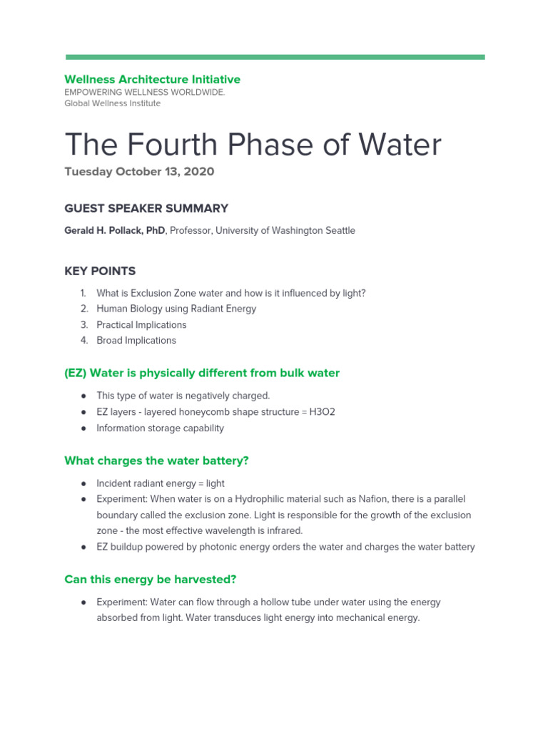 The Fourth Phase of Water WAI Summary | PDF | Water | Filtration