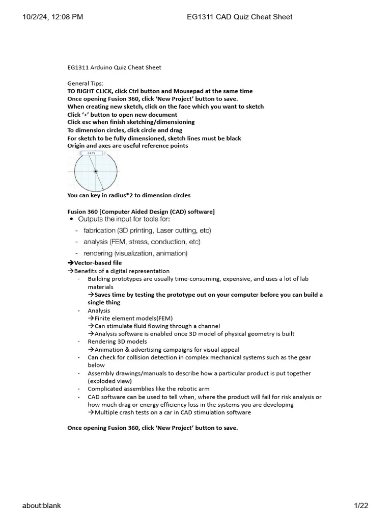 EG1311 CAD Quiz Cheat Sheet | PDF | Rotation | Line (Geometry)