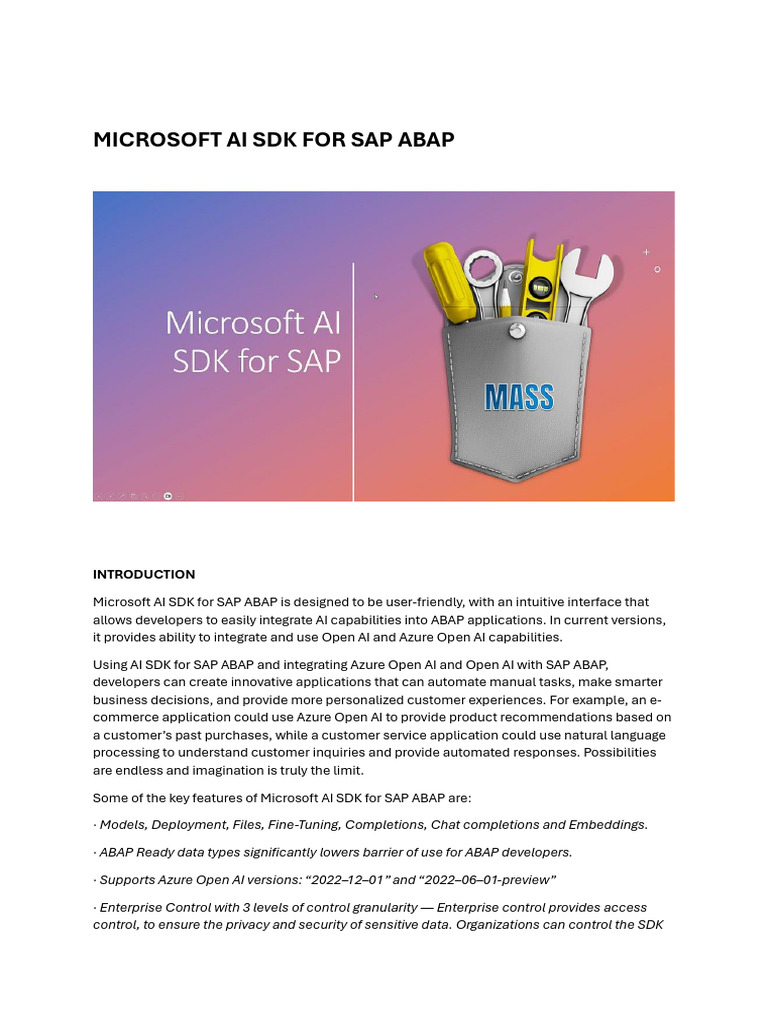 Microsoft Ai SDK For Sap Abap | PDF | Artificial Intelligence | Intelligence (AI) & Semantics