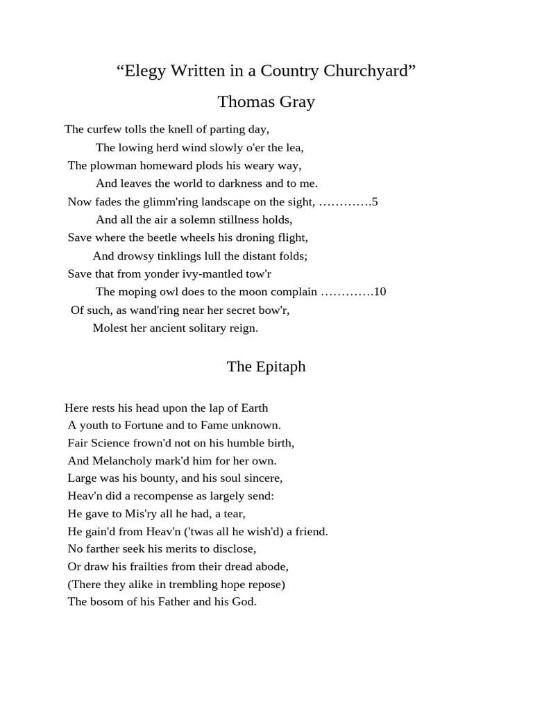Elegy Written in A Country Churchyard The Poem | PDF | Poetry