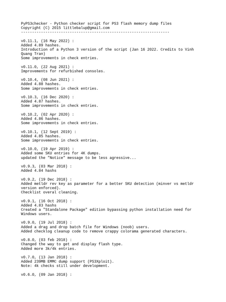 PyPS3checker Changelog | PDF | Computer Engineering | Computer Programming