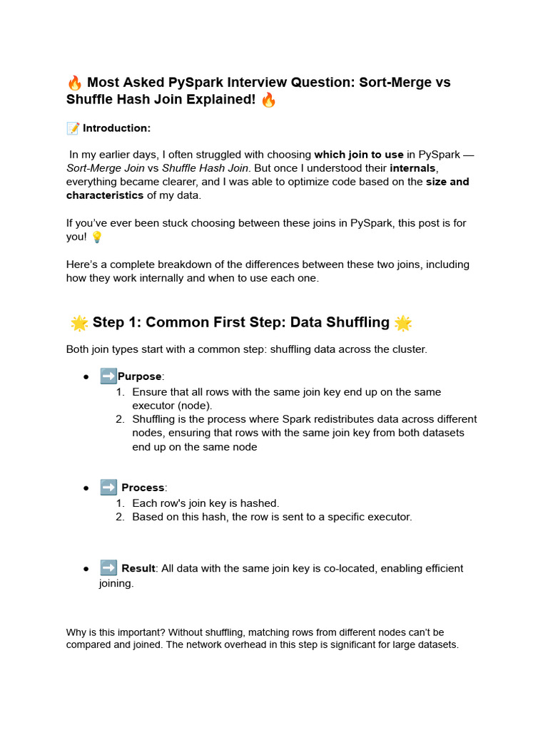 Sort-Merge Vs Shuffle Hash Join Explained | PDF | Apache Spark | Computer Science