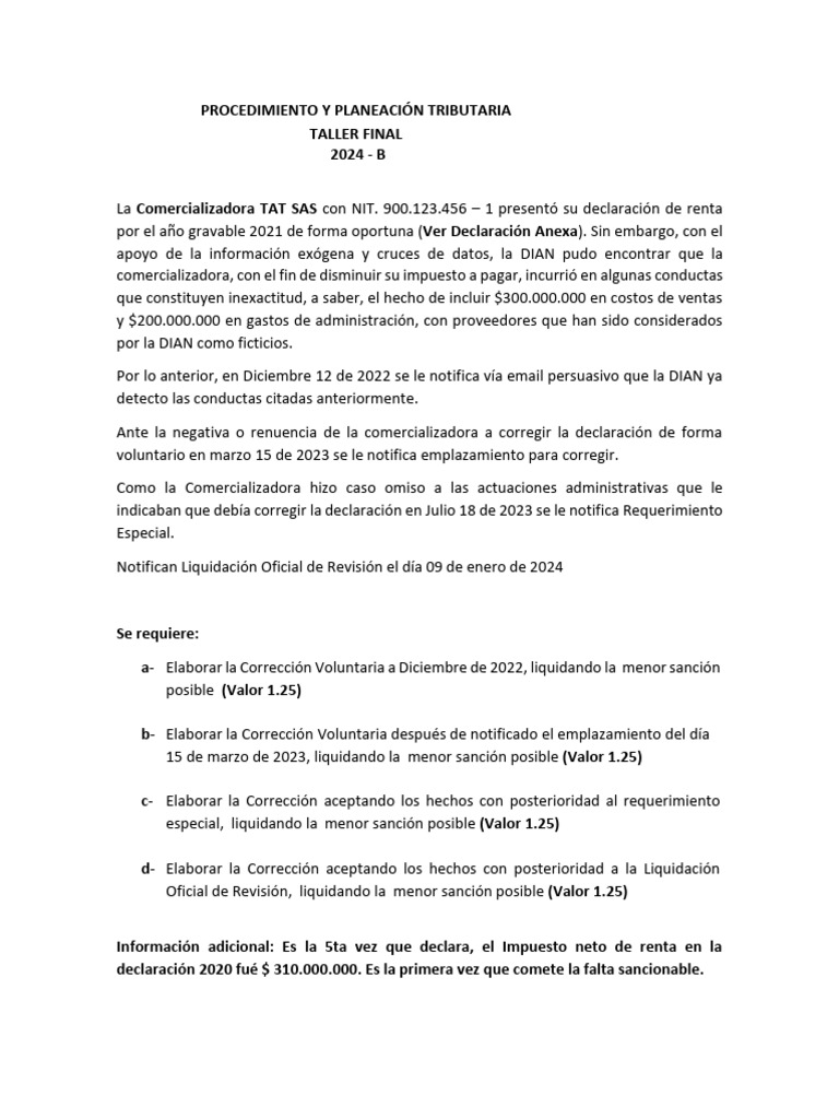 TALLER FINAL Procedimiento | PDF | Impuestos | Dividendo