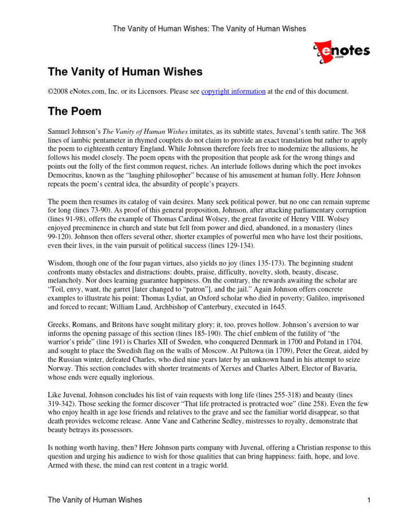 Vanity of Human Wishes | PDF