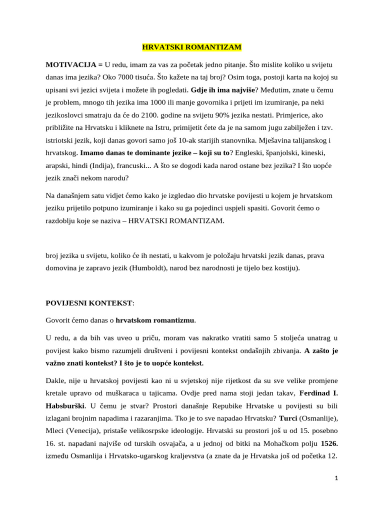 HRVATSKI ROMANTIZAM - Uvod - 3.b | PDF