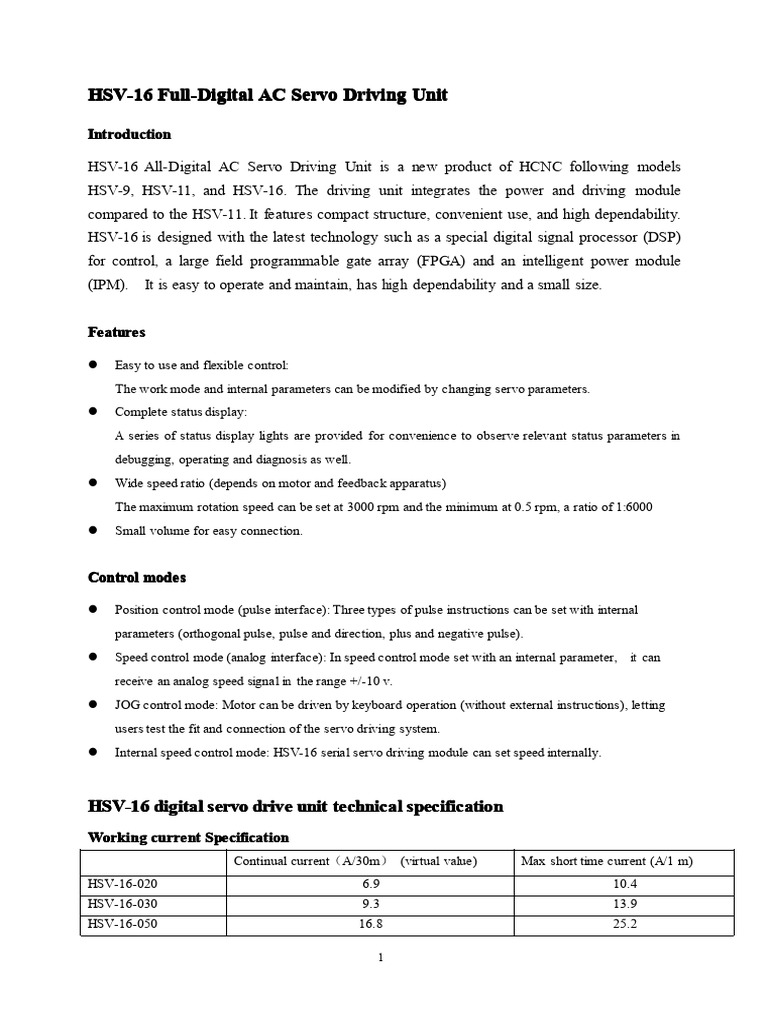 HSV-16 All-Digital Servo Drive Unit | PDF | Electric Motor | Servomechanism