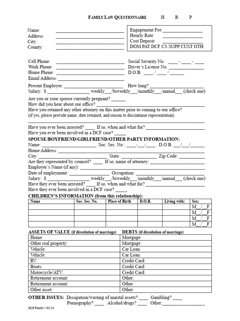 Family Intake Questionnaire.p01 | PDF | Credit | Finance & Money Management