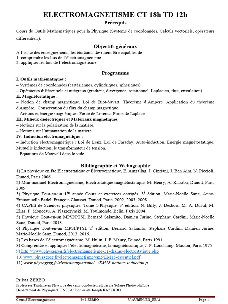 Electromagnétisme ISIG 21 | PDF | Champ (physique) | Champ magnétique